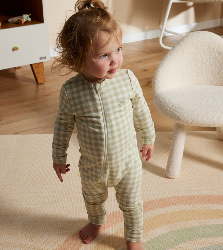 Light Zippee Baby Romper in Gumleaf Gingham. Natural, Breathable ...