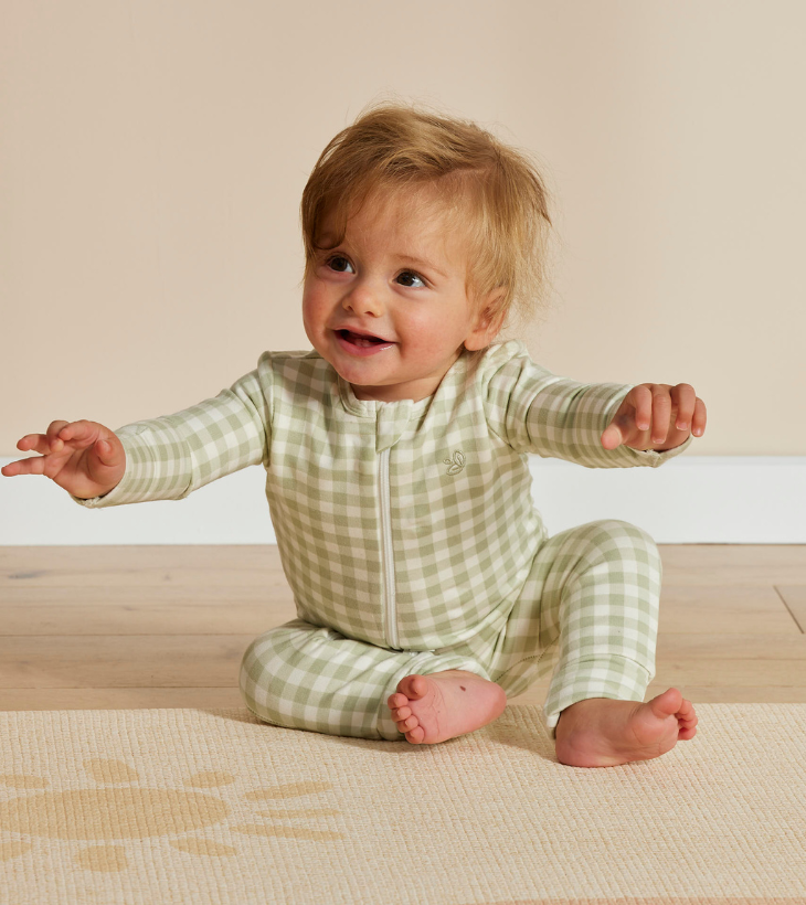 Warm Zippee Baby Romper in Gumleaf Gingham. Natural, Breathable Rompers ...