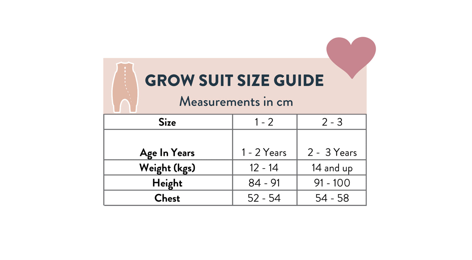 Grow Kindly | Newborn, Baby, Toddler Natural Sleepwear | Size Chart