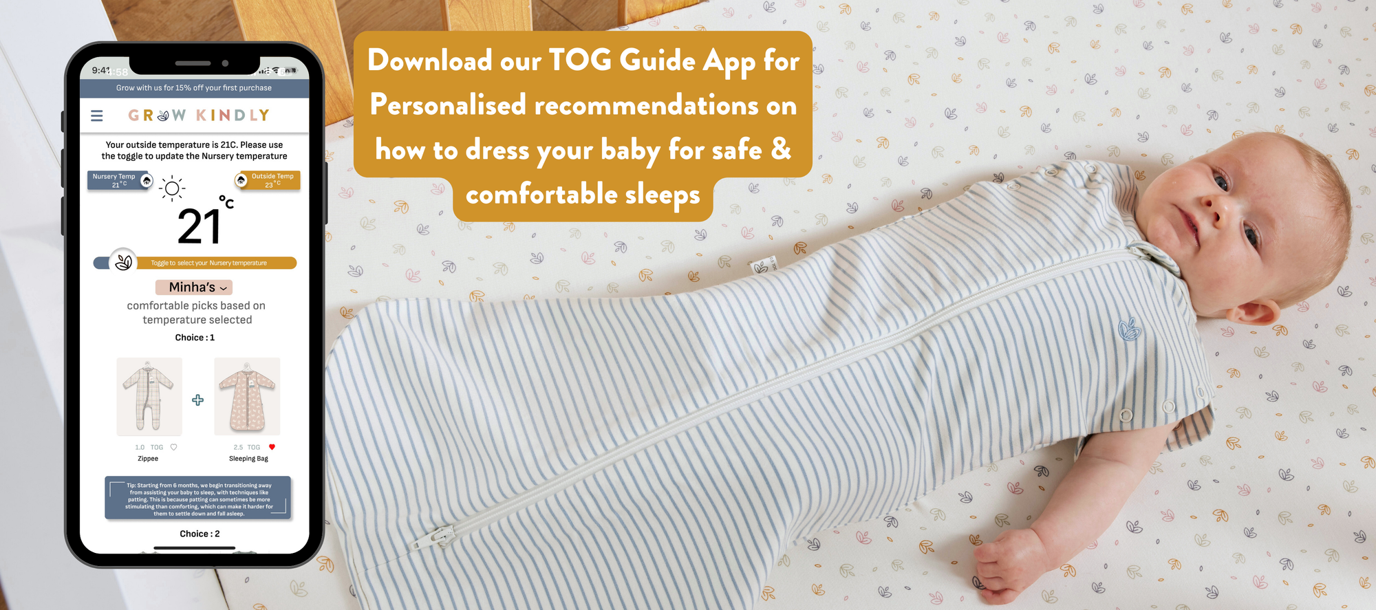 Grow Kindly | Download Our Baby Safe Sleep TOG Temperature Guide App